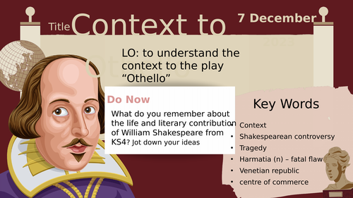 "Othello" A Level Literature Context- Lesson 1 | Teaching Resources