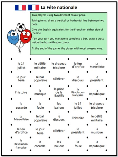 Dots and Boxes- National Day- French KS3 | Teaching Resources
