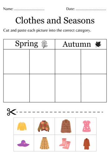 Printable clothes for different seasons worksheet - weather and clothes ...