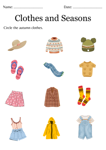 Printable clothes for different seasons worksheet - weather and clothes ...
