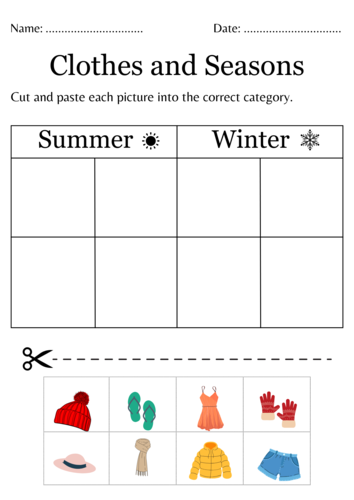 Printable clothes for different seasons worksheet - weather and clothes ...