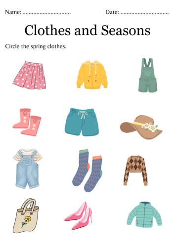 Printable clothes for different seasons worksheet - weather and clothes ...