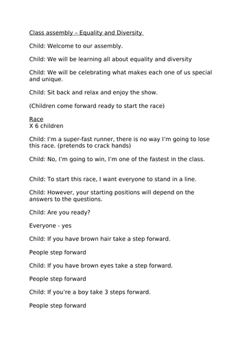 Equality and Diversity Assembly Script | Teaching Resources