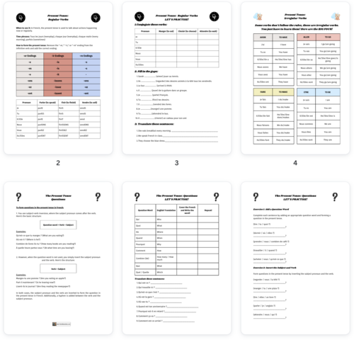 FRENCH Present Tense Lesson and Workbook | Teaching Resources