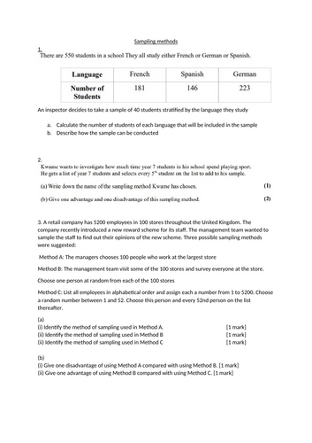 Edexcel A level statistics: 6. Sampling methods and Sources of Bias ...