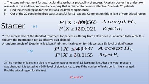 A Level Statistics Critical Regions With Normal T Binomial And