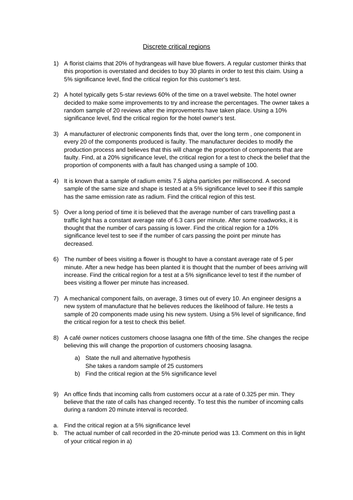 A Level Statistics Critical Regions With Normal T Binomial And