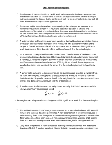 A Level Statistics Critical Regions With Normal T Binomial And