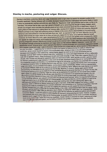 A Streetcar Named Desire Essay - Stanley | Teaching Resources