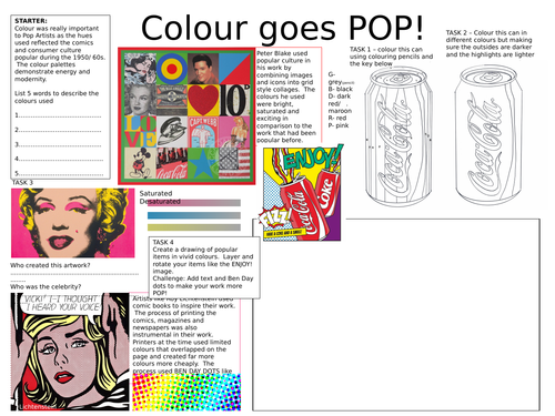 Pop Art Colour - Cover - Worksheet | Teaching Resources