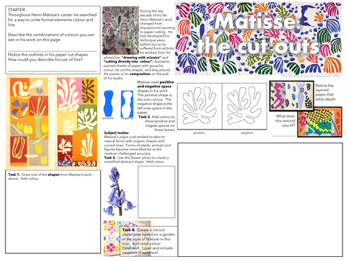 Art Design - Cover Worksheet - Matisse cut outs | Teaching Resources