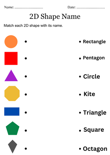 2d shape name matching worksheet for kindergarten | Teaching Resources