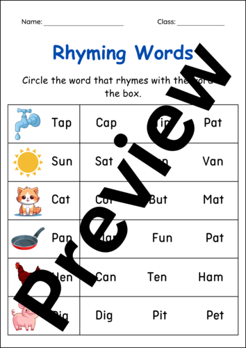 Printable Match Rhyming Words Activities Worksheets - 1st Grade Rhyming ...