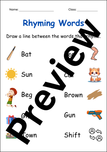 Printable Match Rhyming Words Activities Worksheets - 1st Grade Rhyming ...
