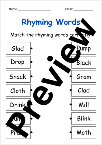 Printable Match Rhyming Words Activities Worksheets - 1st Grade Rhyming ...