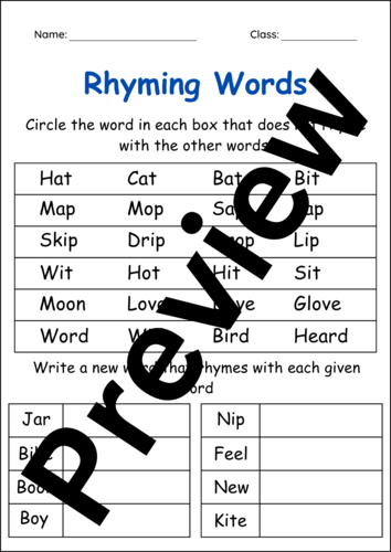 Printable Match Rhyming Words Activities Worksheets - 1st Grade Rhyming ...
