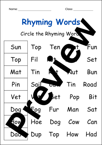 Printable Match Rhyming Words Activities Worksheets - 1st Grade Rhyming ...