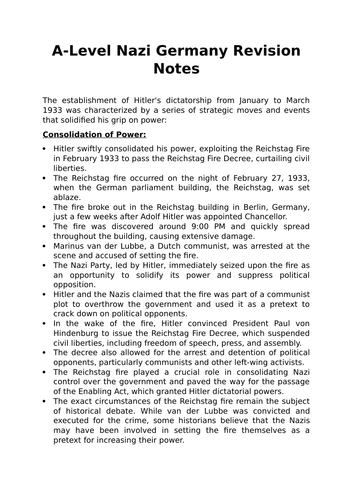 A-Level History Revision Notes - Nazi Germany | Teaching Resources