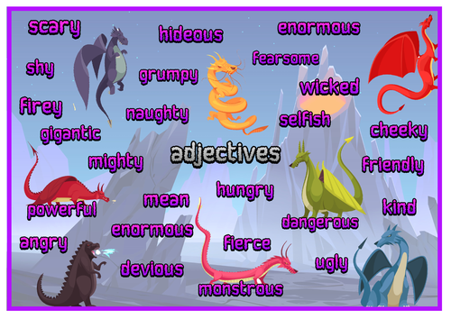 Dragon word mat- nouns, verbs and adjectives | Teaching Resources