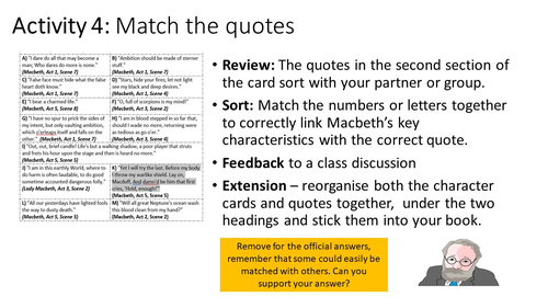 Card Sort: Was Macbeth a Hero or a Villain? | Teaching Resources