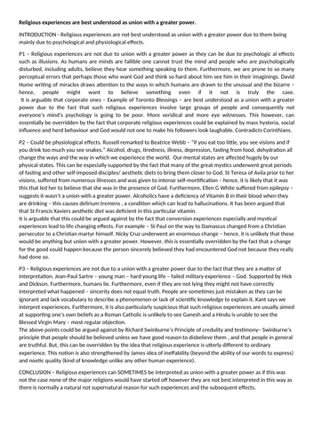 AS-Level Philosophy Essay Plans - Religious Experiences/Theodicies (OCR ...