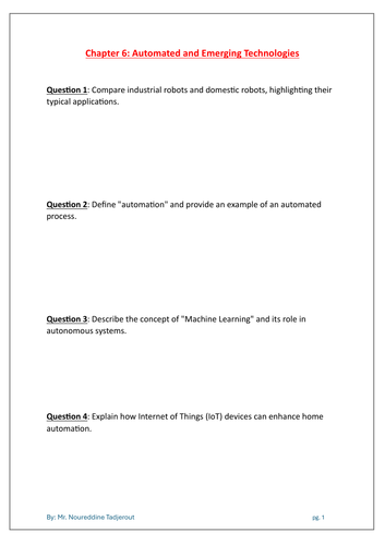 Igcse Cs Chapter 6 Automated And Emerging Technologies Questions And Answers Teaching Resources