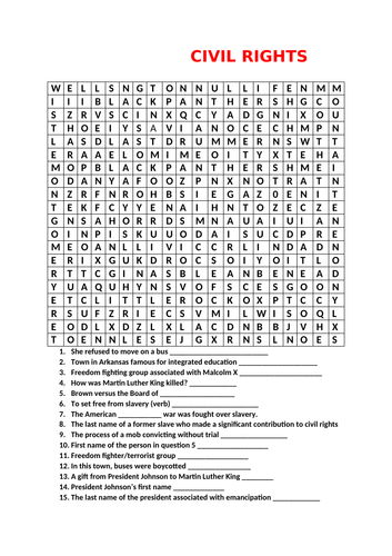 CIVIL RIGHTS WORD SEARCH AND QUIZ | Teaching Resources