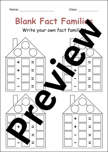 Addition and Subtraction Blank Fact Families Houses Worksheets for ...