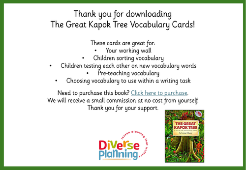 The Great Kapok Tree Vocabulary Cards | Teaching Resources