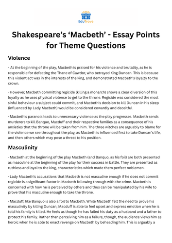 Macbeth Essay Question Revision Points (Themes) | Teaching Resources