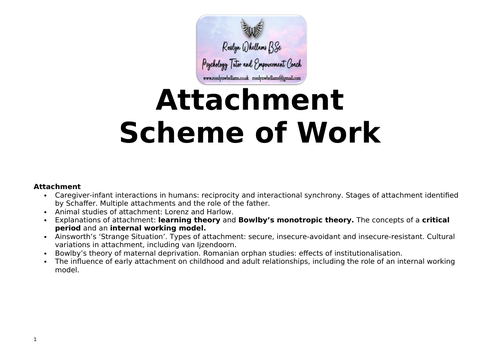 AQA A Level Psychology Attachment scheme of work, teaching resources ...