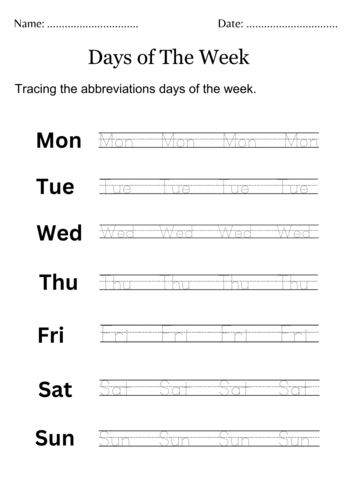 Abbreviations days of the week worksheet for kindergarten | Teaching ...