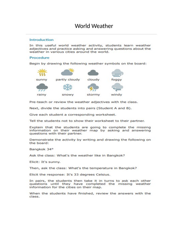 Weather Lesson (VOCAB-SPEAKING) | Teaching Resources