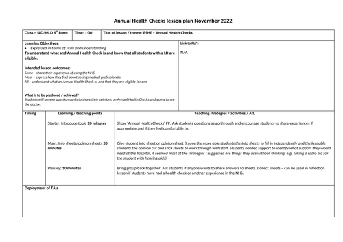 Annual health check lesson plans and resources. | Teaching Resources