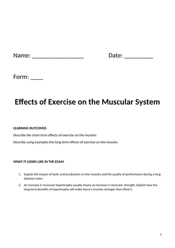 Short and Long term effects of exercise on the muscles | Teaching Resources