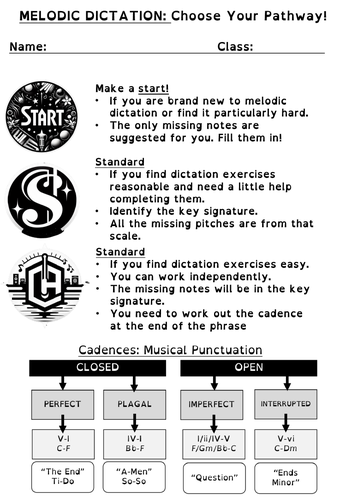 Melodic Dictation: Choose Your Pathway | Teaching Resources