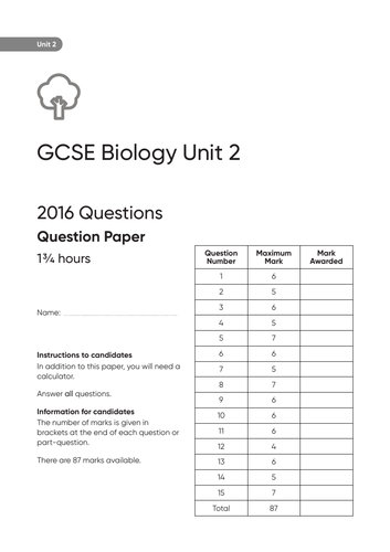 WJEC GCSE Biology Unit 2 Sample Paper | Teaching Resources