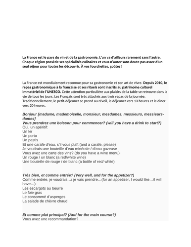 GCSE French revision sheet "La Nourriture" | Teaching Resources