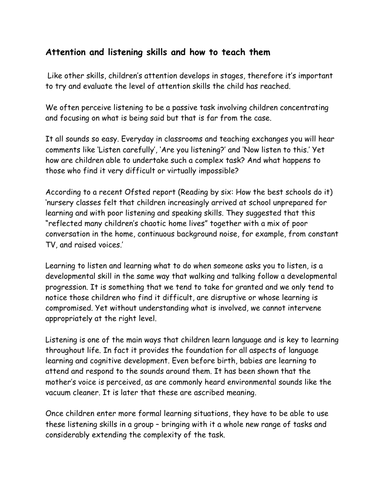 Developing attention and listening skills | Teaching Resources