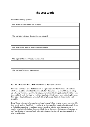 The Lost World Language Paper 1 GCSE practice or KS3 comprehension ...