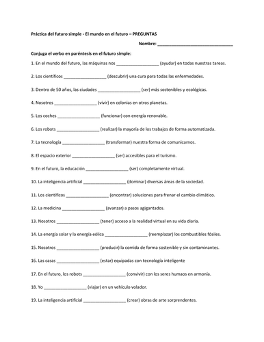 El mundo en el futuro - práctica del futuro simple en español (remote ...