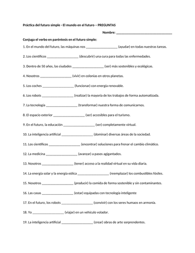 El mundo en el futuro - práctica del futuro simple en español (remote ...