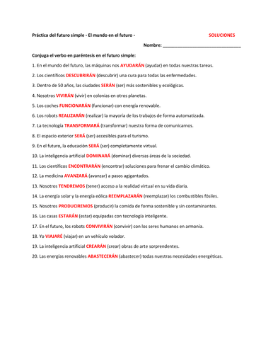 El mundo en el futuro - práctica del futuro simple en español (remote ...