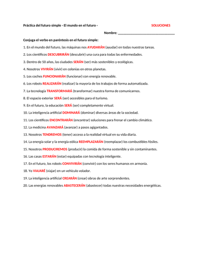 El mundo en el futuro - práctica del futuro simple en español (remote ...