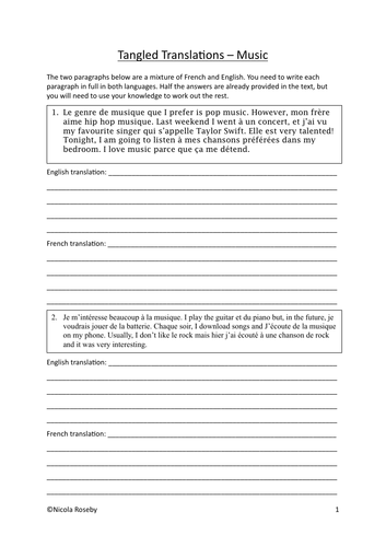 Tangled Translation - Music | Teaching Resources