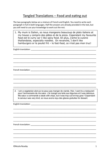 Tangled Translation - food and eating out | Teaching Resources