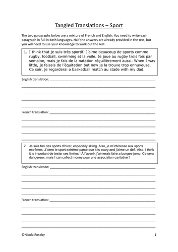 Tangled Translation - sport | Teaching Resources