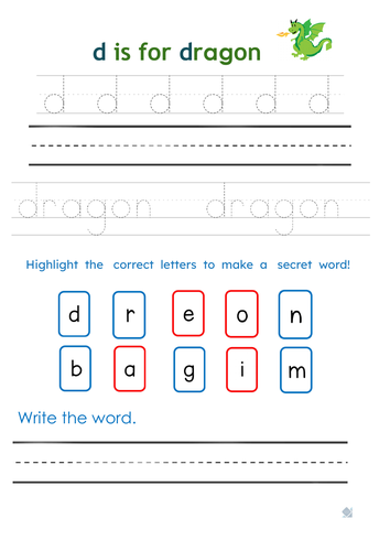 'd is for dragon' Spelling, Handwriting | Pokemon 'Dragonite ...