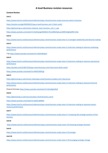 AQA A level Business revision resources | Teaching Resources