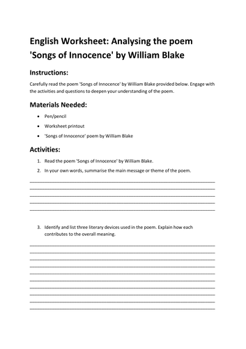 William Blake Poetry Bundle | Teaching Resources